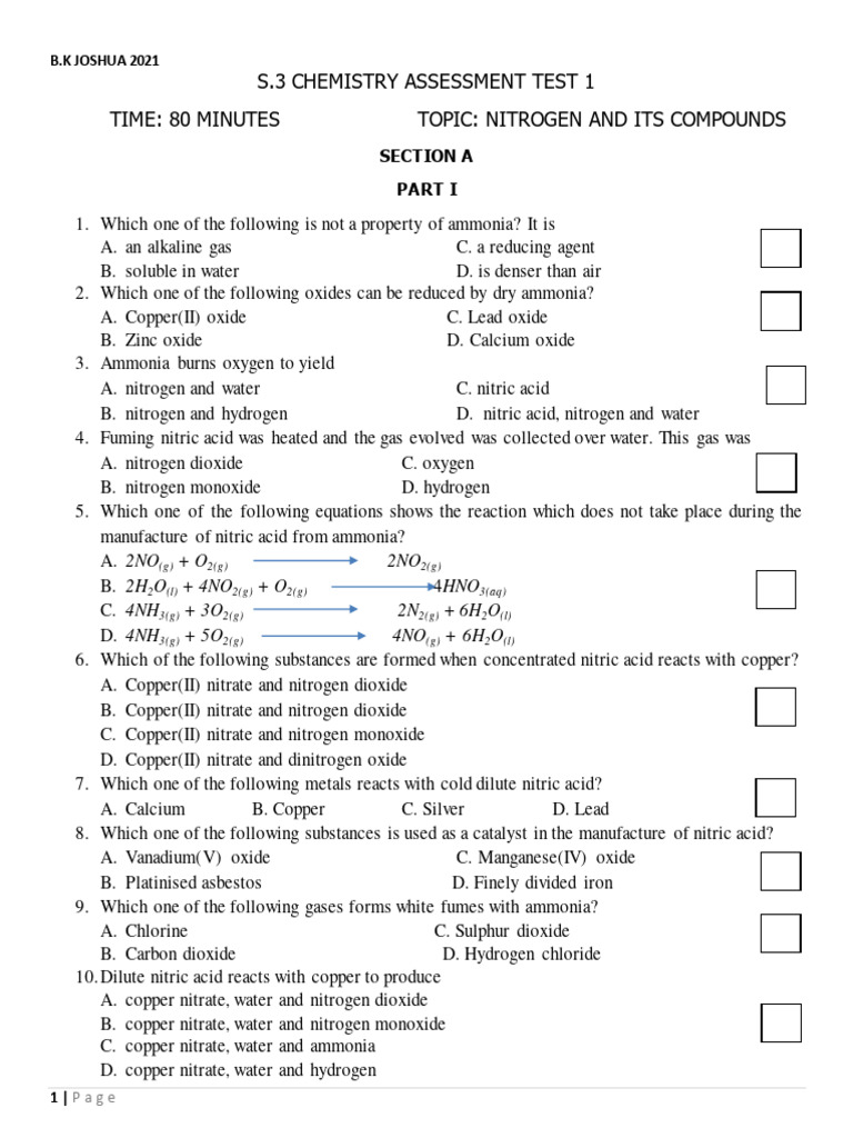 Nitrogen Compounds Chemistry Test | PDF