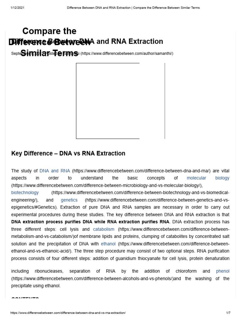 Difference Between DNA and RNA Extraction _ Compare the Difference Between Similar Terms | PDF ...