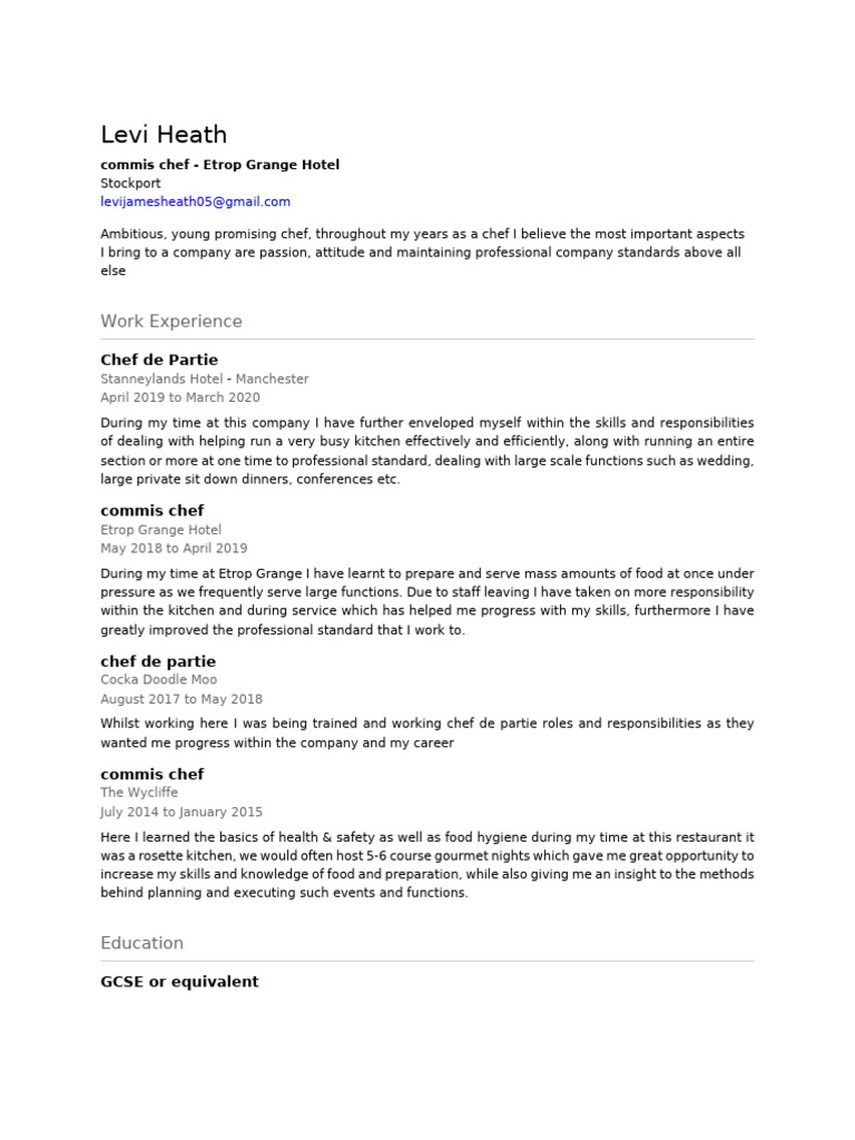 Levi Heath: Ambitious Commis Chef | PDF | Career & Growth