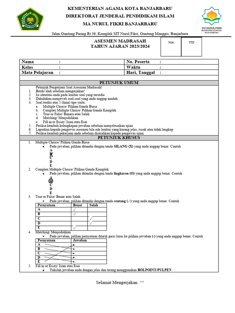 Format Asesmen 2023-2024 | PDF