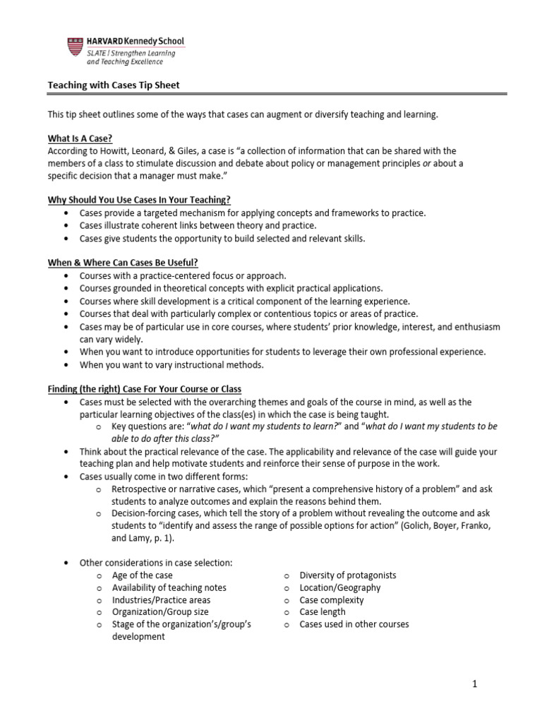 Teaching With Cases - Faculty Tip Sheet | PDF | Experience | Learning