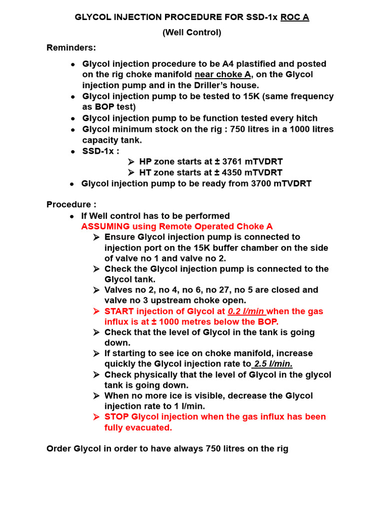 GLYCOL INJECTION PROCEDURE FOR SSD-1x CHOKE A | PDF | Technology ...