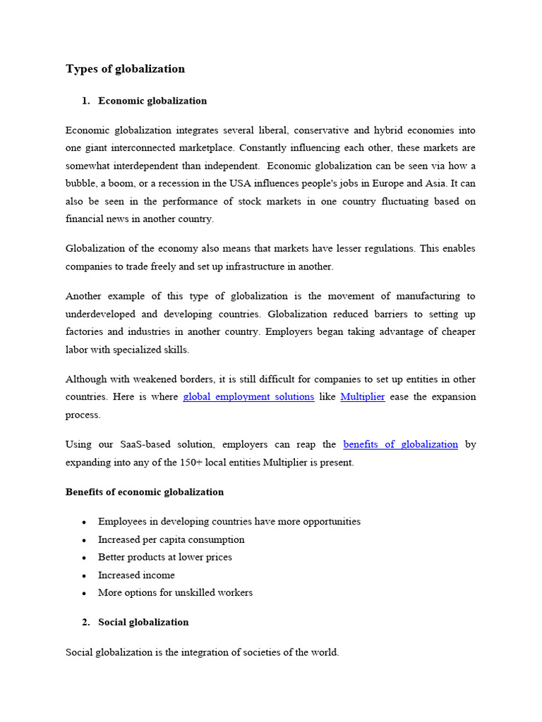 Types of Globalisation | PDF | Globalization | Economic Globalization