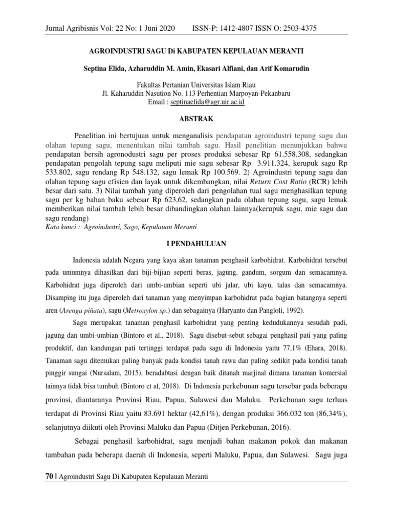Pendapatan Agroindustri Sagu Meranti | PDF