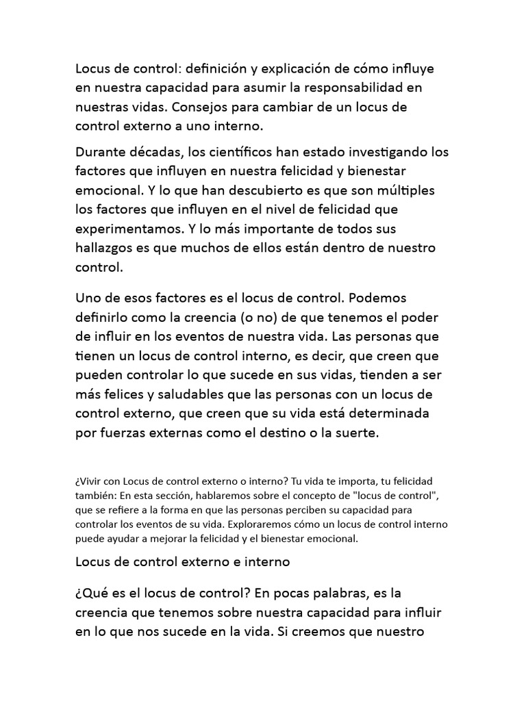Locus de Control | PDF | Felicidad | Autoestima