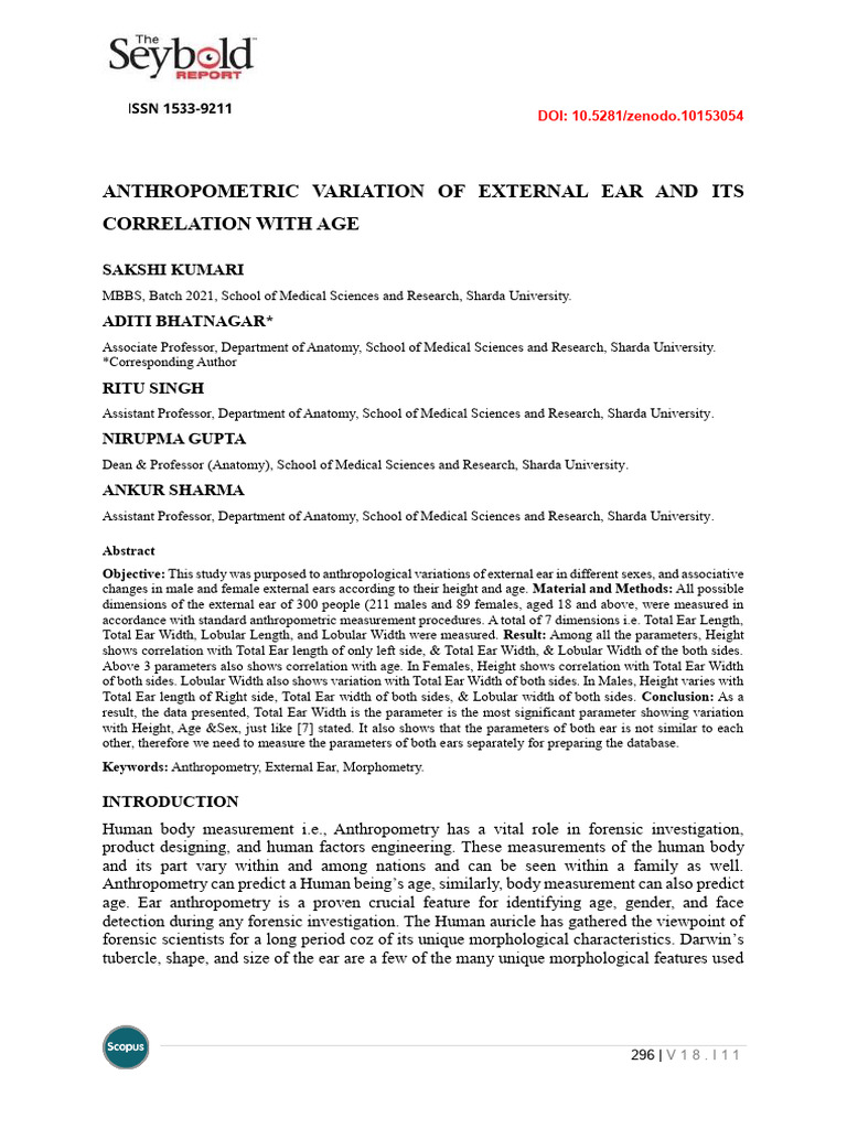 ANTHROPOMETRIC VARIATION OF EXTERNAL EAR AND ITS CORRELATION WITH AGE ...