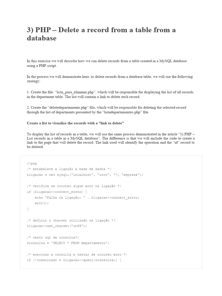 3.PHP Delete a record from a table from a database | PDF | Databases | Php