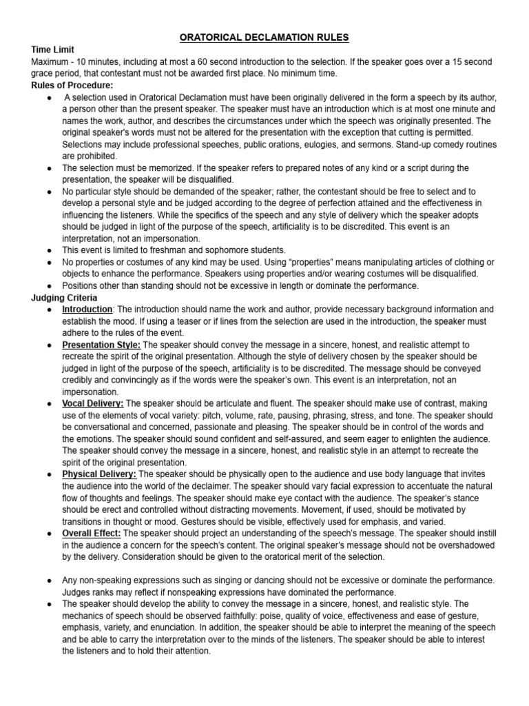 14181-Oratorical Declamation Rules | PDF | Public Speaking | Body Language