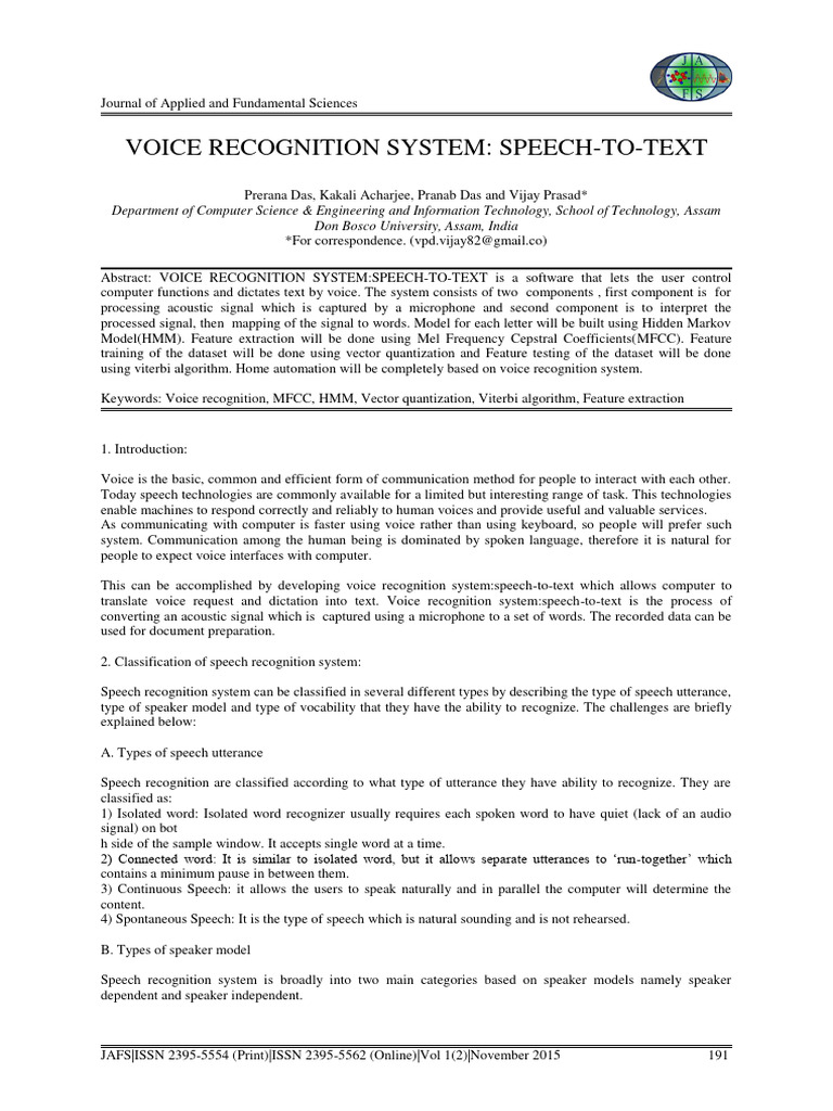 Voice Recognition System Speech To Text | PDF | Speech Recognition ... Voice Recognition System Speech To Text | PDF | Speech Recognition ...