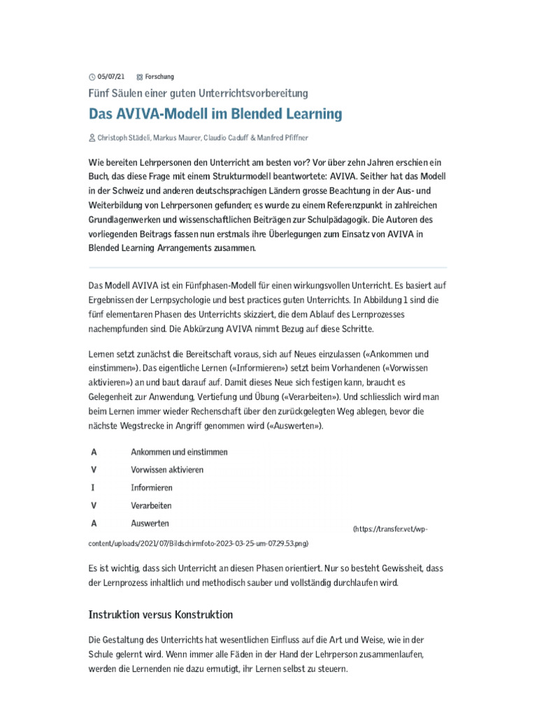 Das AVIVA Modell im Blended Learning | PDF