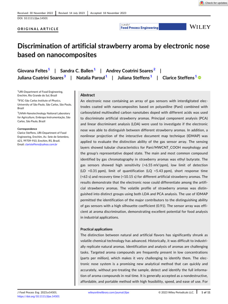 J Food Process Engineering - 2023 - Feltes - Discrimination of ...