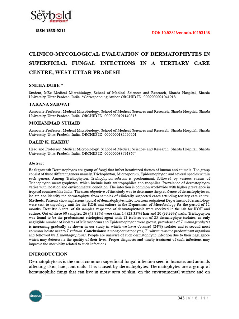 Clinico-Mycological Evaluation of Dermatophytes in Superficial Fungal ...