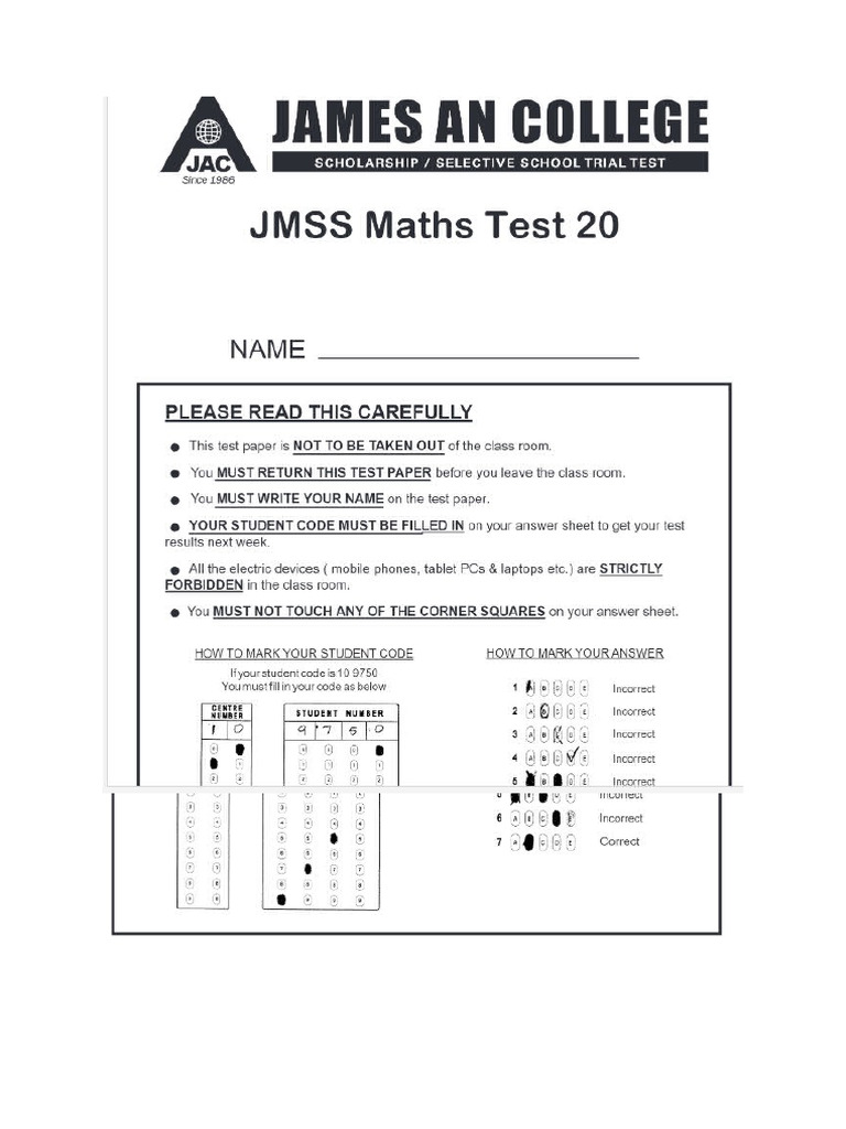James an Maths Test 20 5 | PDF