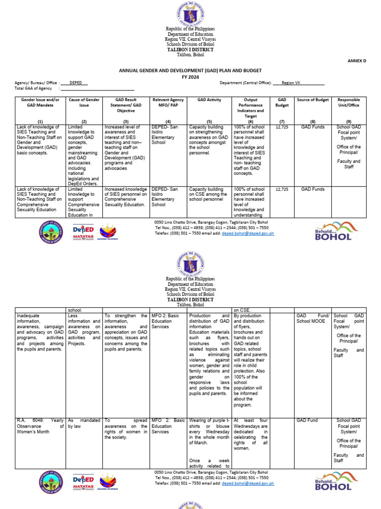 Annex D Gad Plan Budget | PDF | Justice | Crime & Violence