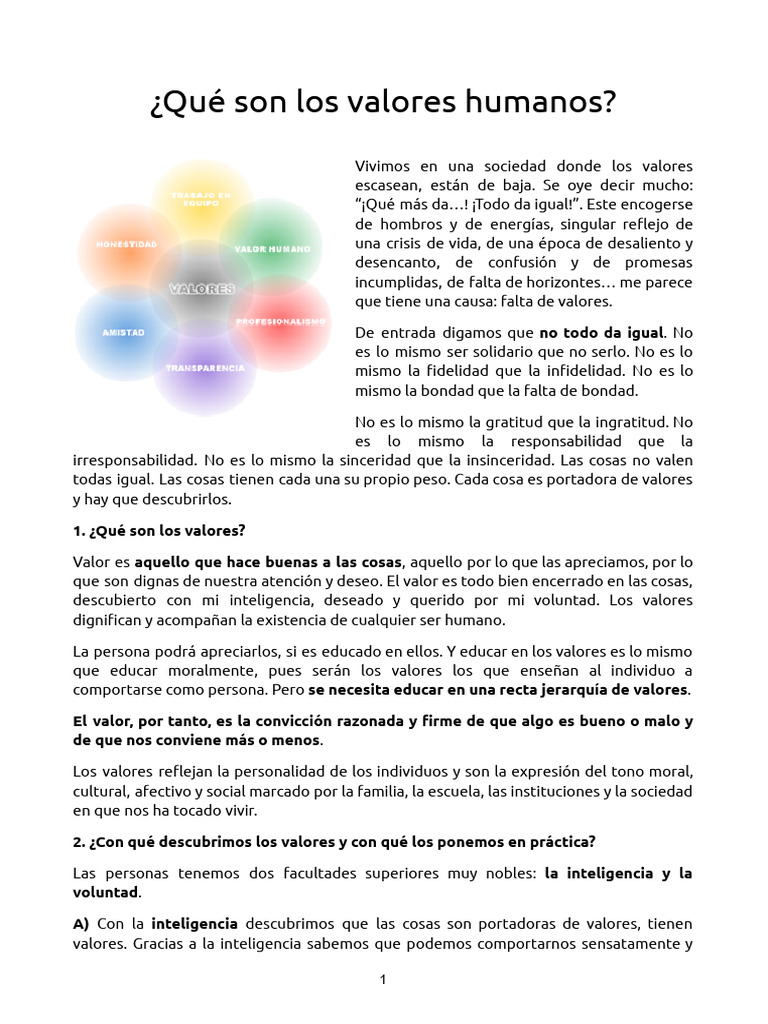 Importancia de los Valores Humanos | PDF | Autoestima | Sicología