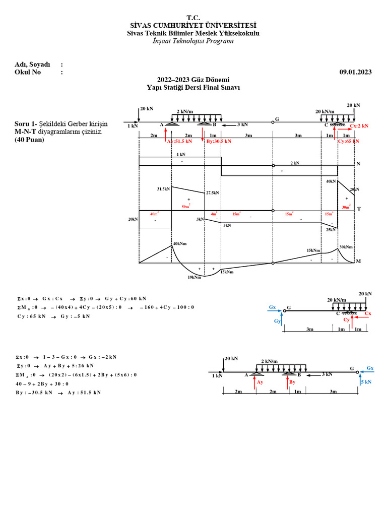 Yapı Statiği Final 2022-2023 Güz | PDF