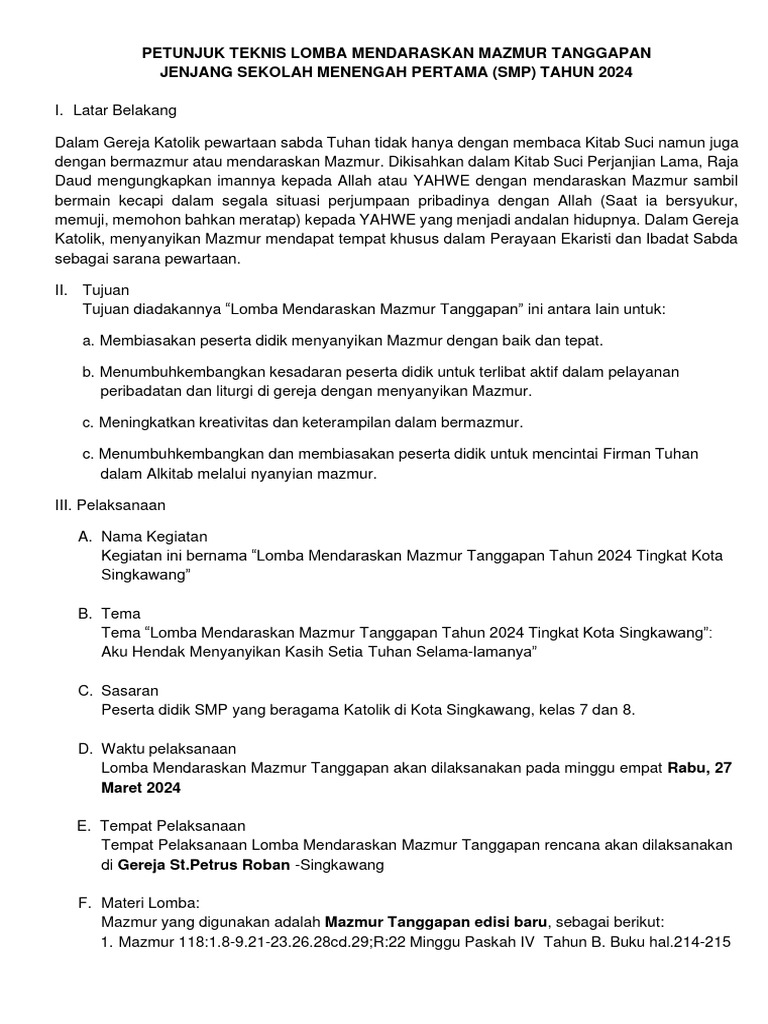 JUKNIS LOMBA MENDARASKAN MAZMUR SMP - KATOLIK 2024 (Final) | PDF