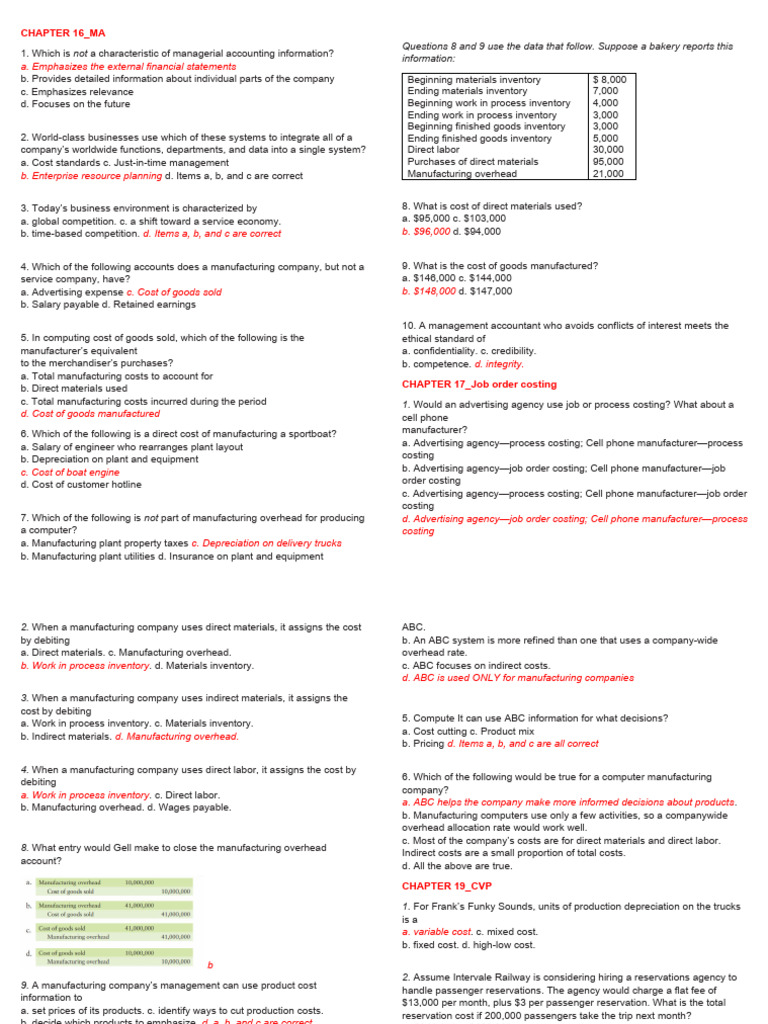 Chapter 16 - Ma: Questions 8 and 9 Use The Data That Follow. Suppose A Bakery Reports This ...