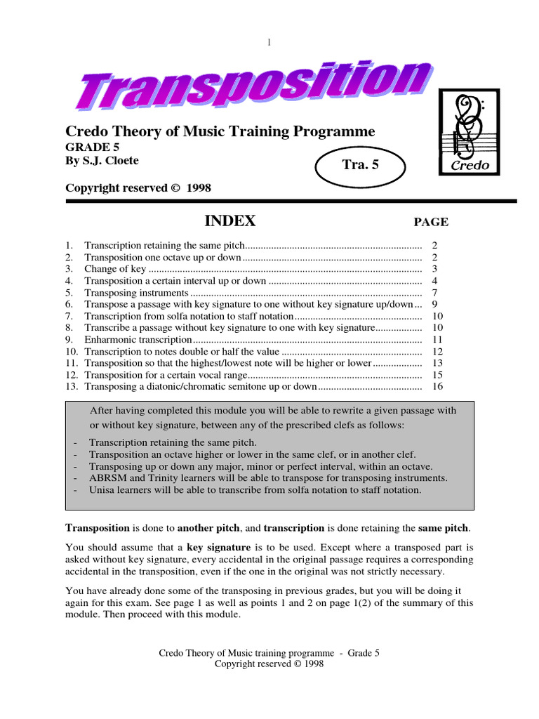 Grade 5 Transposition | PDF