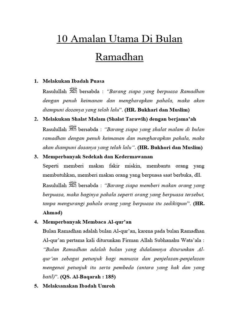 10 Amalan Utama Di Bulan Ramadhan | PDF | Agama & Spiritualitas