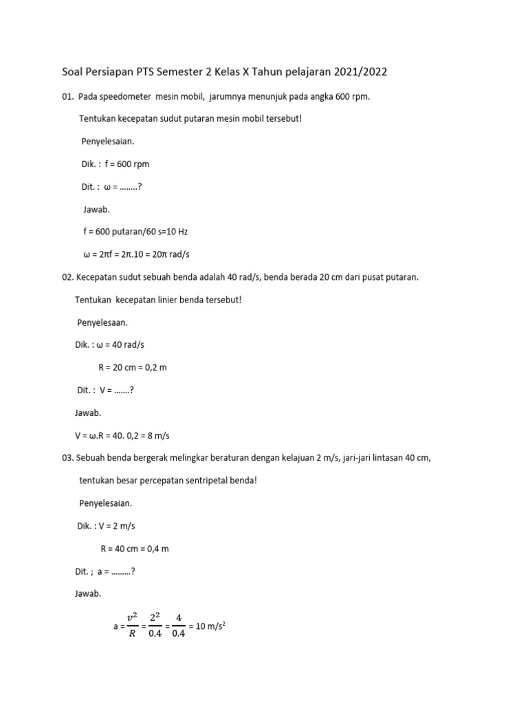Soal Persiapan PTS Semester 2 Kelas X Tahun Pelajaran 2021-Dikonversi | PDF