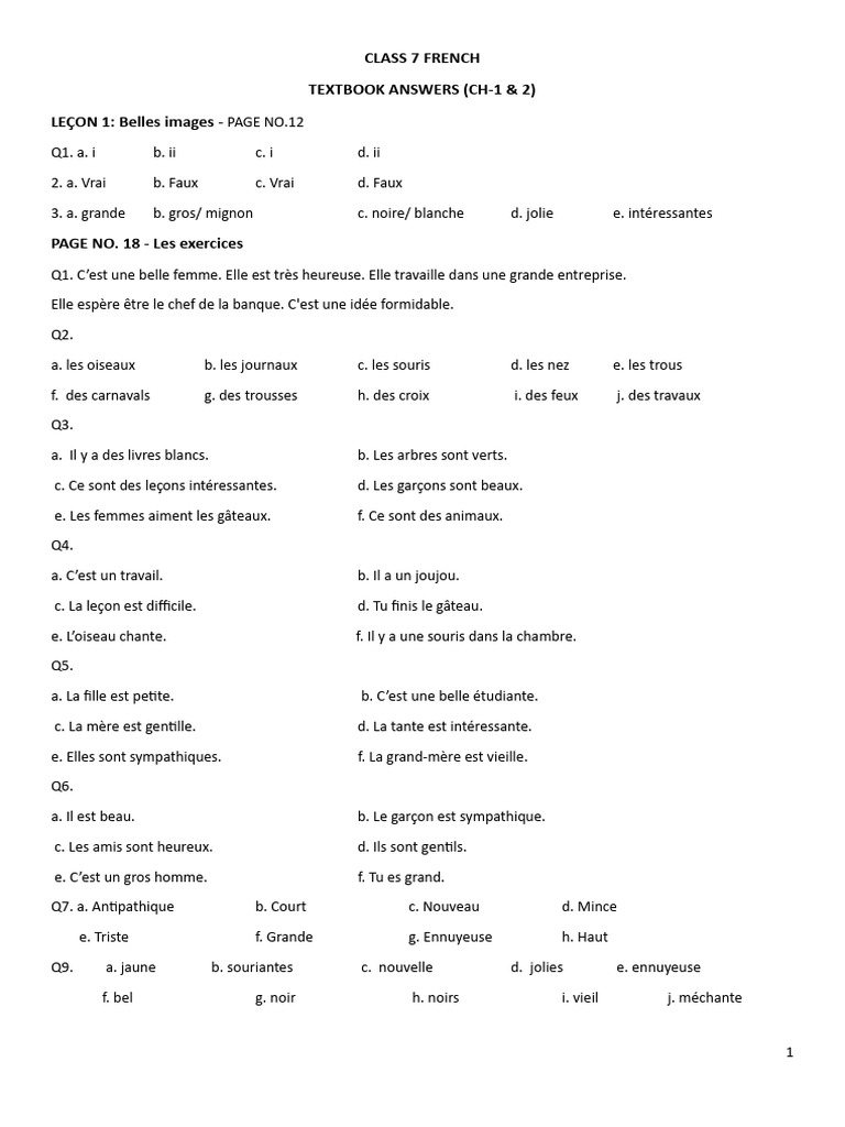 Class 7 French CH-1 & 2 Textbook Answers | PDF | Arc en ciel | Graphisme