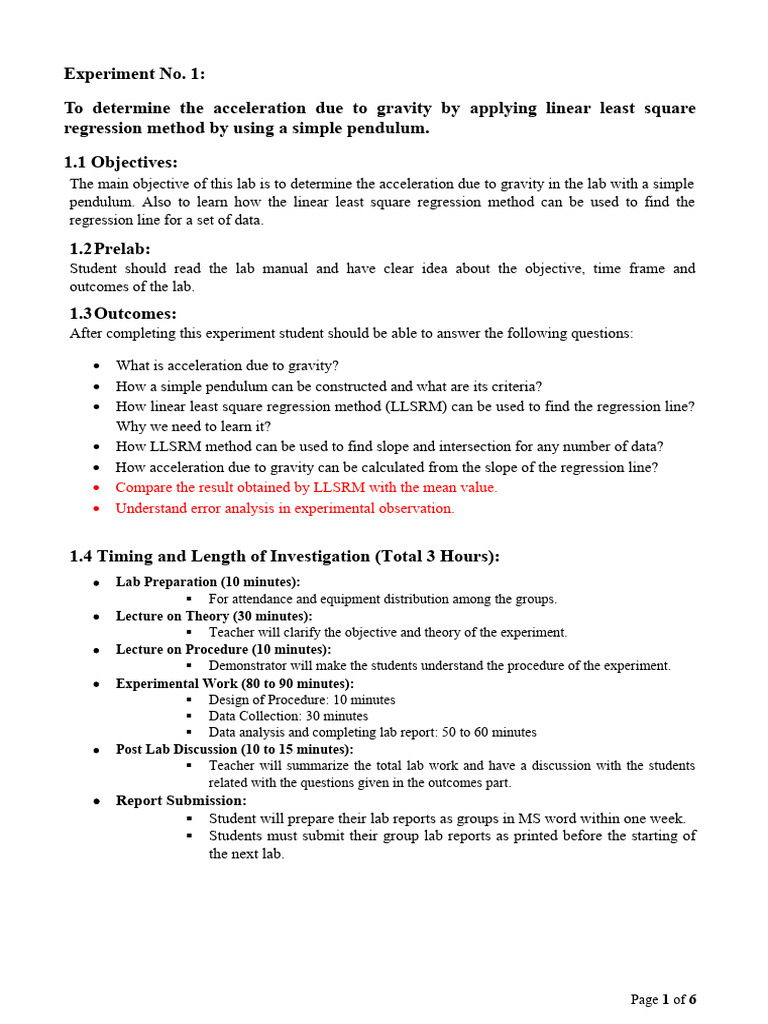 Physics 1 Lab Expt. 1 | PDF | Regression Analysis | Least Squares