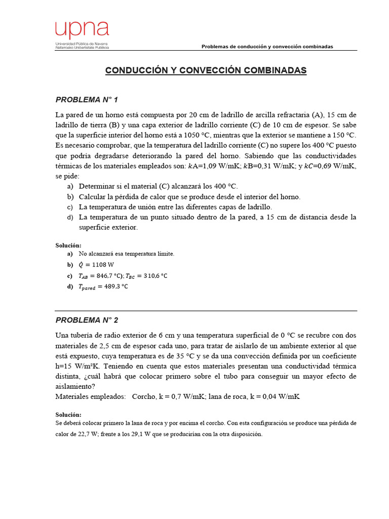 Problemas Conduccion Conveccion | PDF | Conduccion termica | Convección
