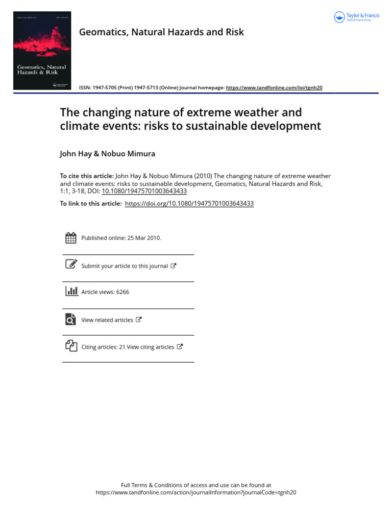 The Changing Nature of Extreme Weather and Climate Events Risks To ...