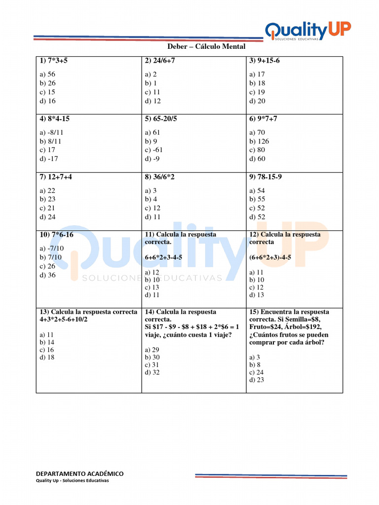N7 Deber Cálculo Mental SR | PDF
