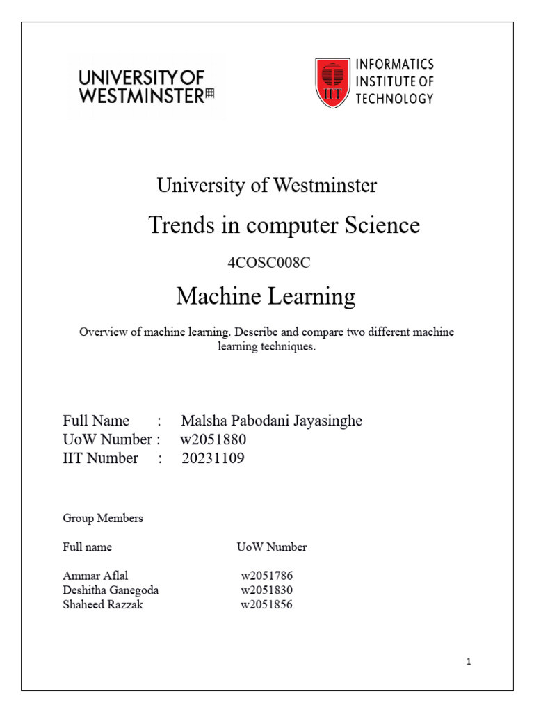 Individual Report - w2052880 | PDF | Statistical Classification | Machine Learning