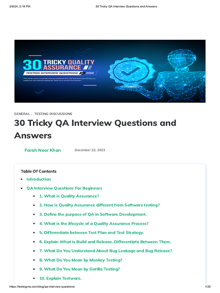 30 Tricky QA Interview Questions and Answers | PDF