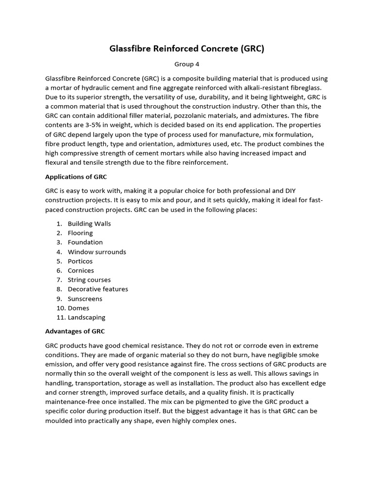 GRC Report - Group 4 | PDF | Concrete | Structural Engineering