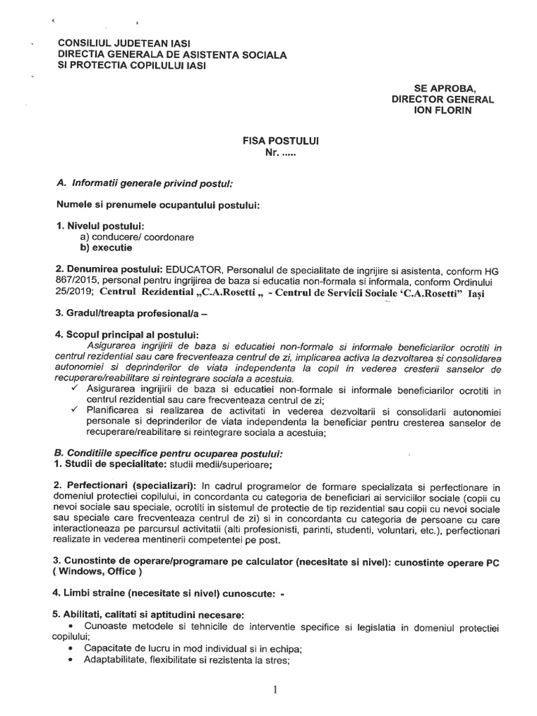 Fisa Post Educator | PDF