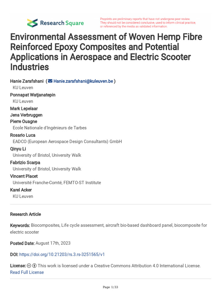 Environmental Assessment of Woven Hemp Fibre Reinf | PDF | Life Cycle ...