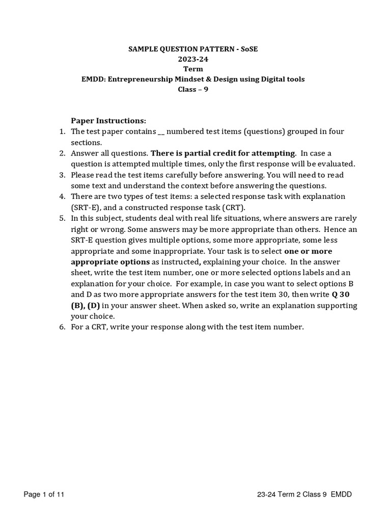 EMDD QP SoSE Sample Questions Class 9 Term 2 | PDF | Risk | Human ... EMDD QP SoSE Sample Questions Class 9 Term 2 | PDF | Risk | Human ...