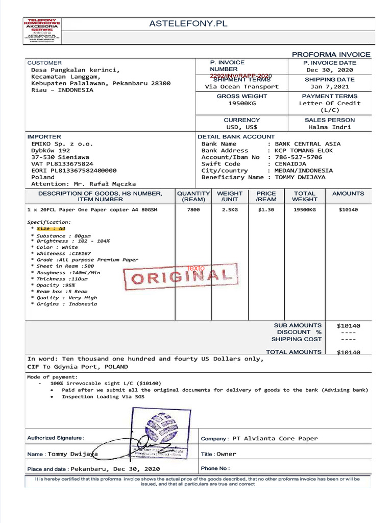 PDF Proforma Invoice To Poland PDF Compress | PDF | Invoice | Banking