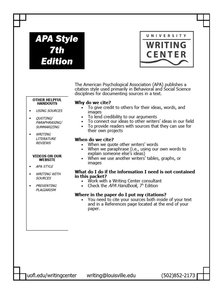 APA 7th Editionhandout | PDF