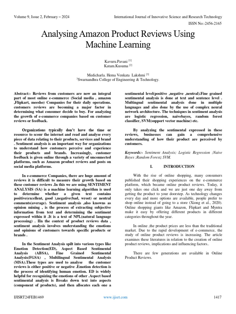 Analysing Amazon Product Reviews Using Machine Learning Pdf