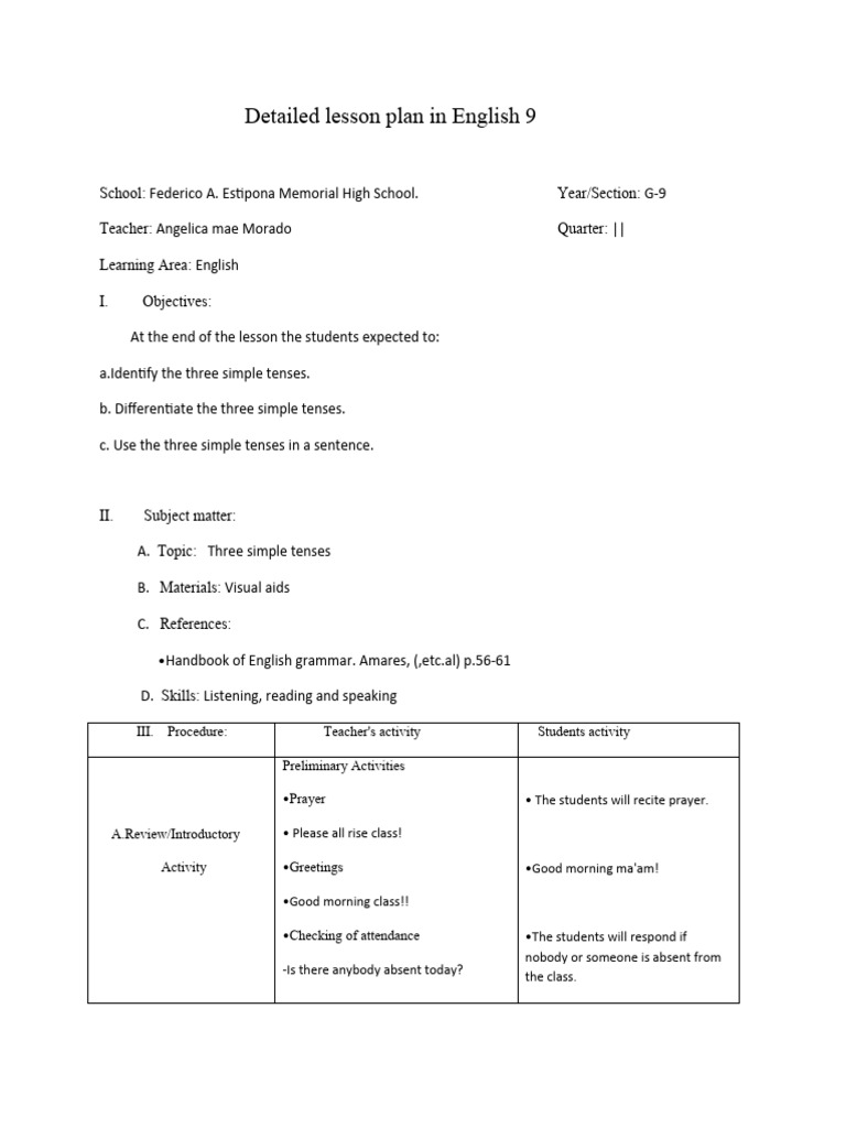 Detailed Lesson Plan | PDF