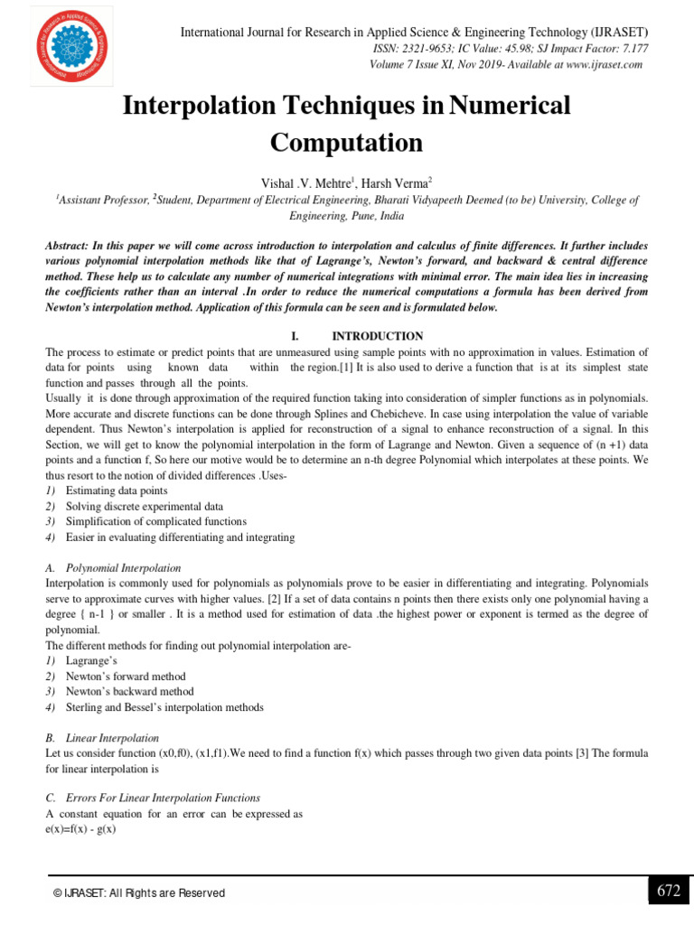 Interpolation Techniques in Numerical Co | PDF