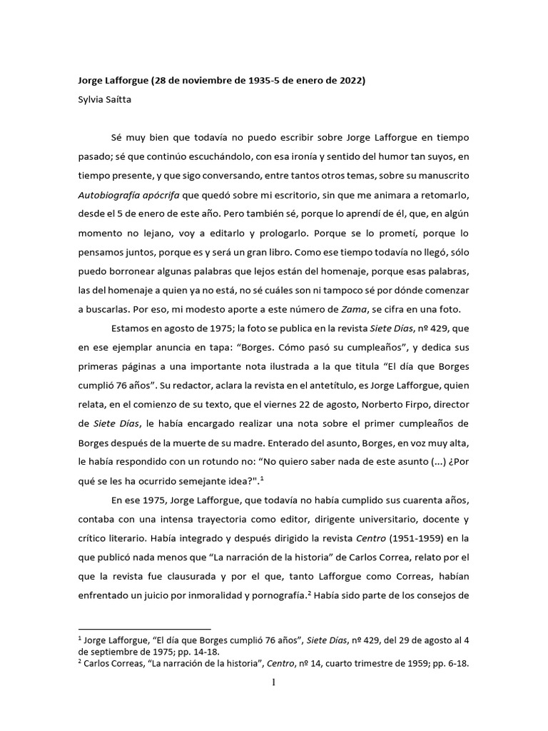 Saítta - Jorge Lafforgue. Revista Zama | PDF | Ficción general