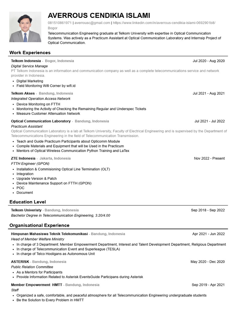 Averrous Cendikia Islami - CV | PDF | Telecommunications ...