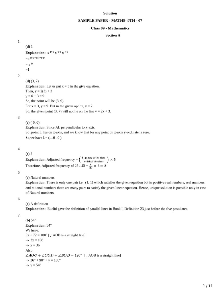 07 - Sample Paper - 9th - Maths - Solutions - R.N.S - 2023-24 | PDF ...