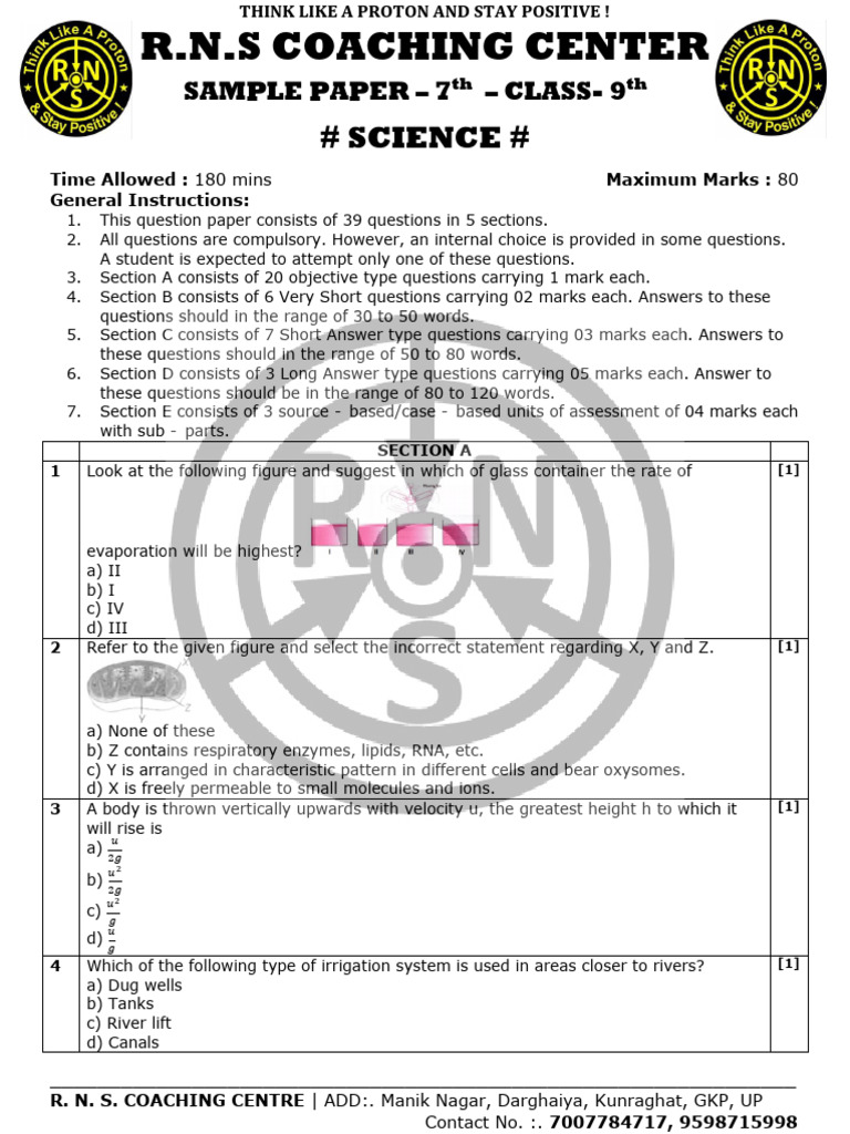 07 - SAMPLE PAPER - 9th - SCIENCE - R.N.S - 7007784717 - 2023-24 | PDF ...