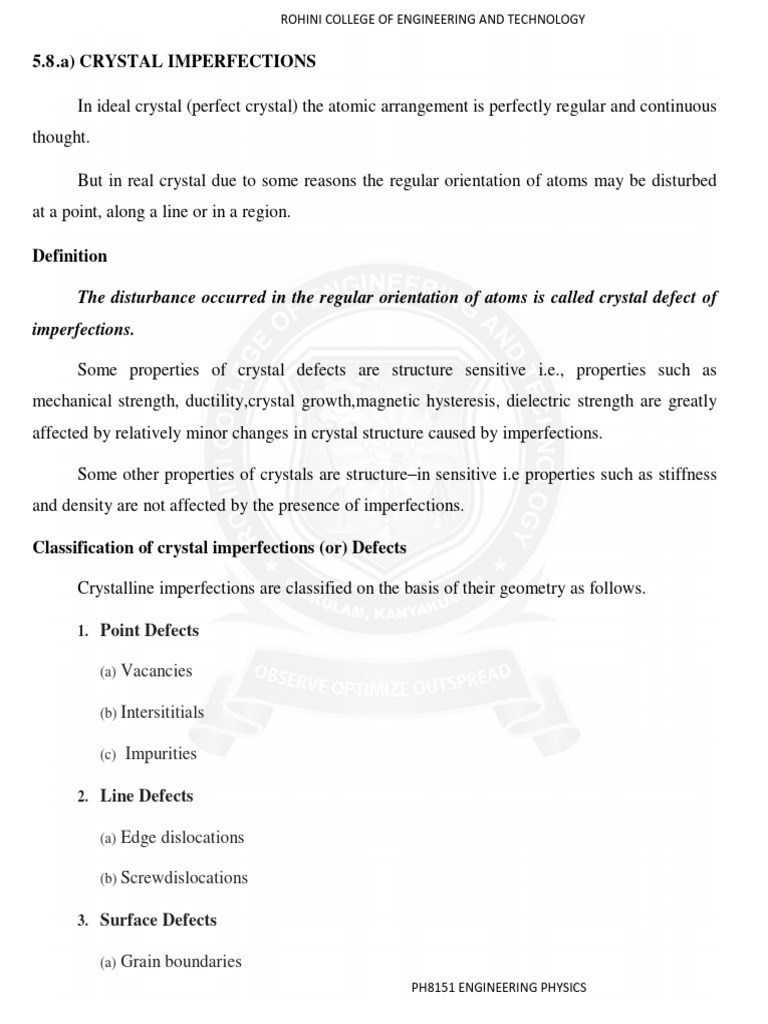 Imperfections in Crystal | PDF | Dislocation | Crystallographic Defect