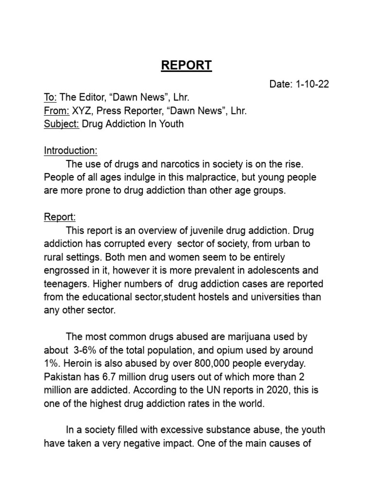 REPORT: Drug Addiction in Youth | PDF | Substance Abuse | Drugs
