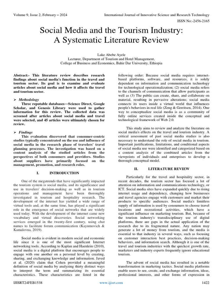 Social Media and the Tourism Industry: A Systematic Literature Review | PDF | Social Media ...