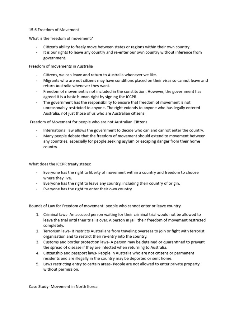 15.6 Freedom of Movement Notes | PDF | Freedom Of Movement | Human Rights