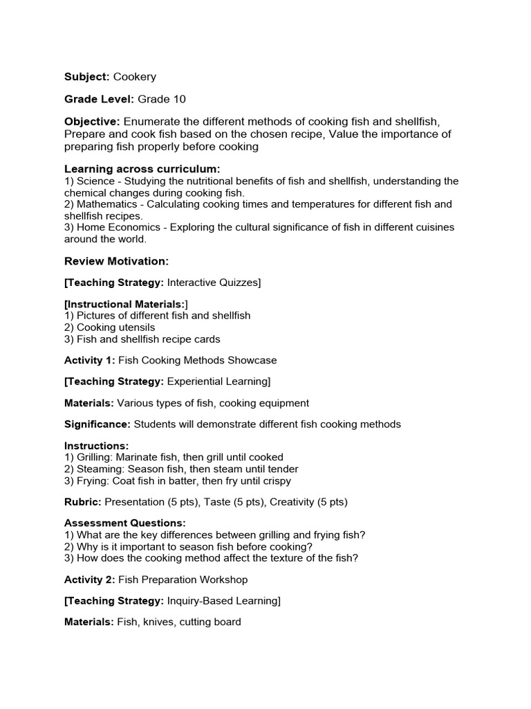 lesson_plan Prepare ingredients according to a given recipe | PDF